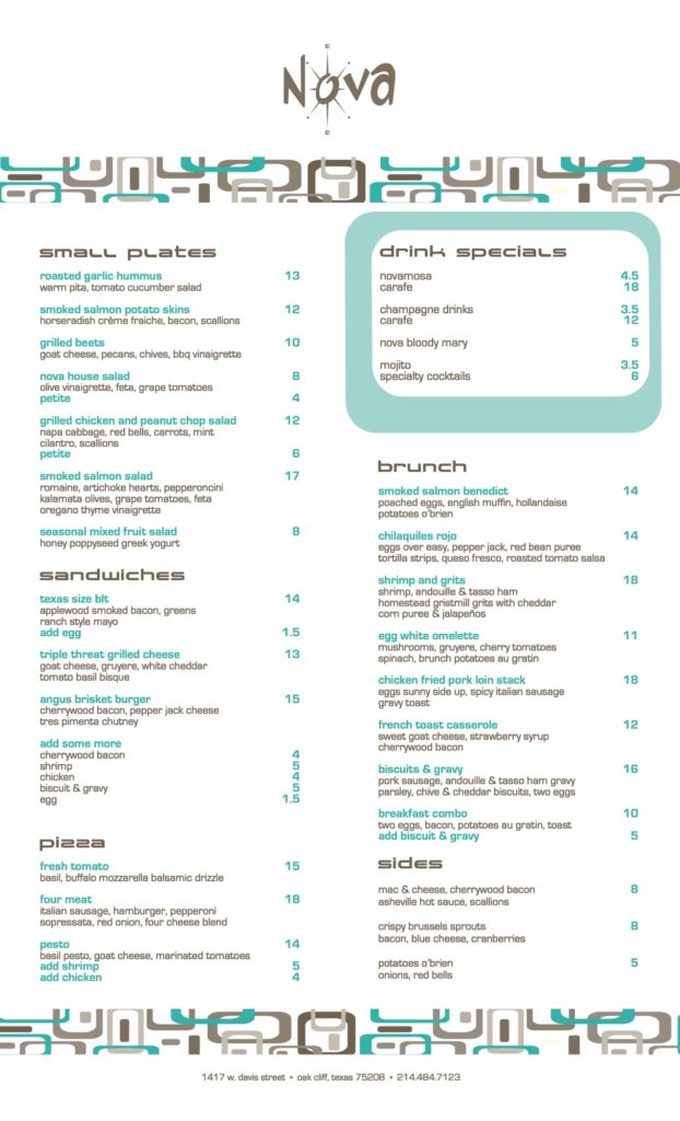 Menu - Nova – Dallas Gastropub