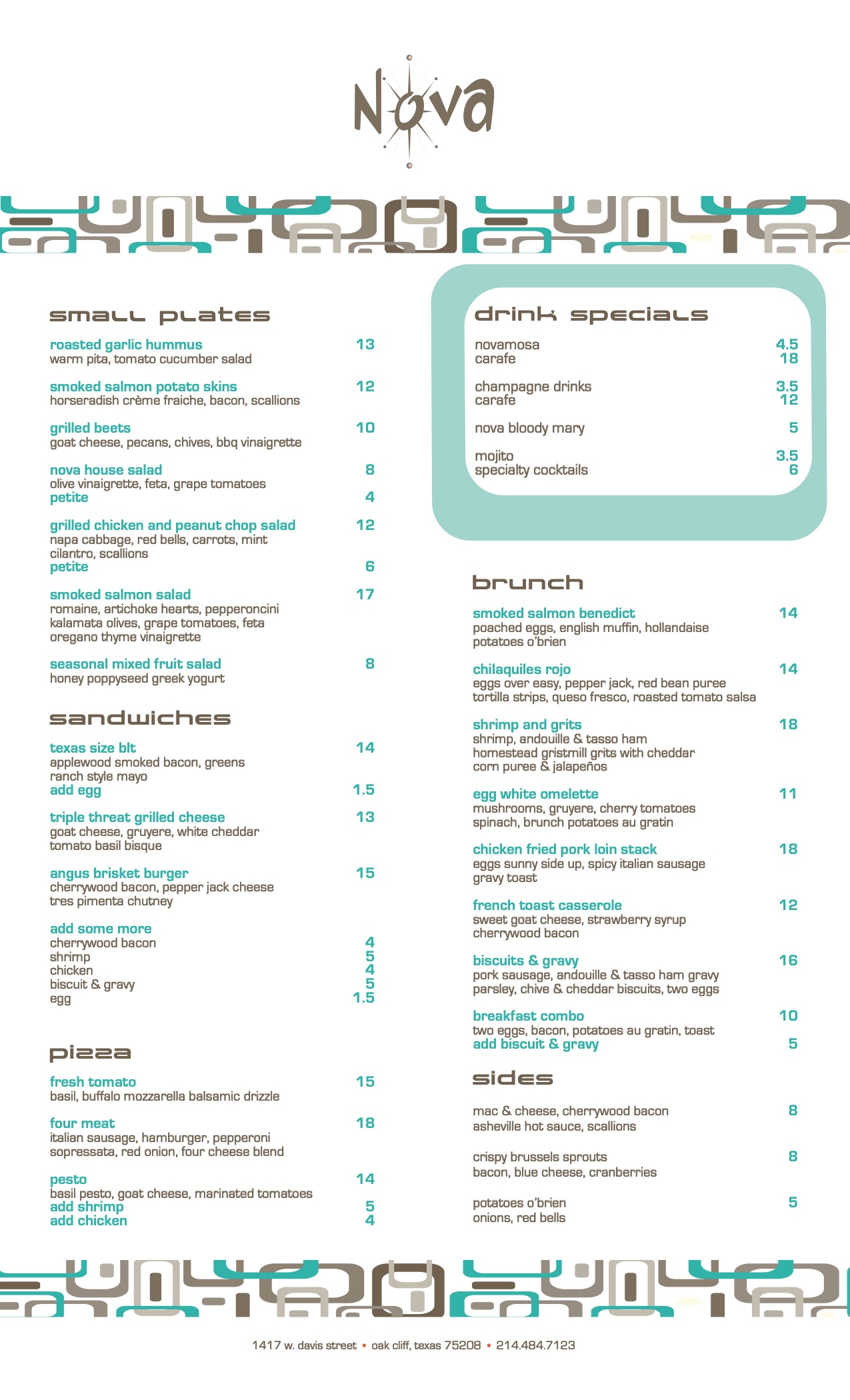 Menu - Nova – Dallas Gastropub