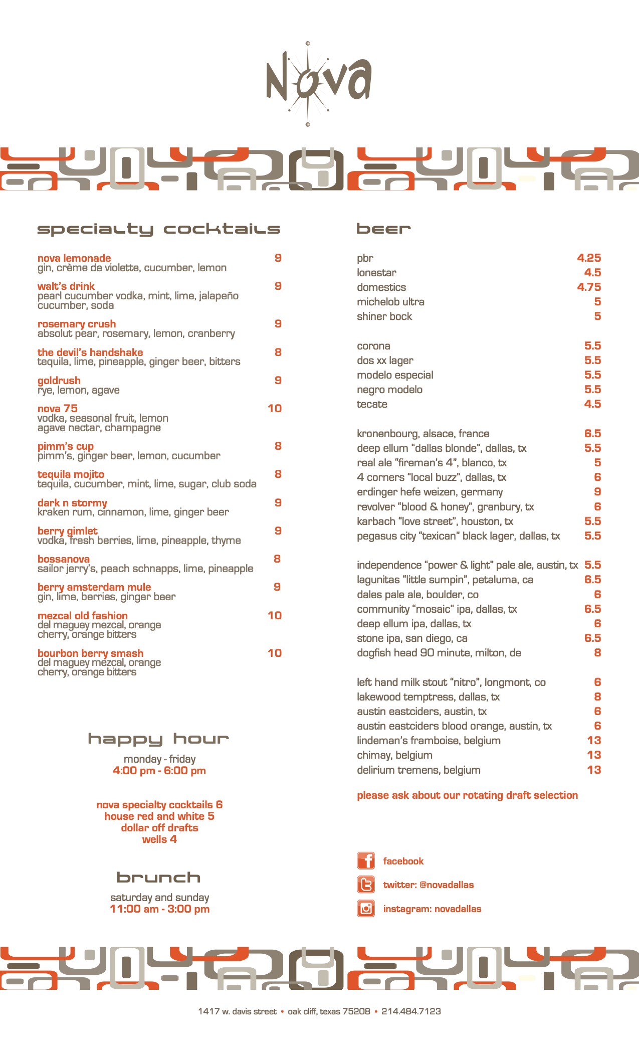Menu - Nova – Dallas Gastropub