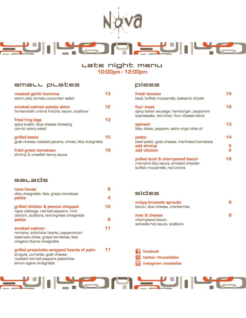 Menu - Nova – Dallas Gastropub