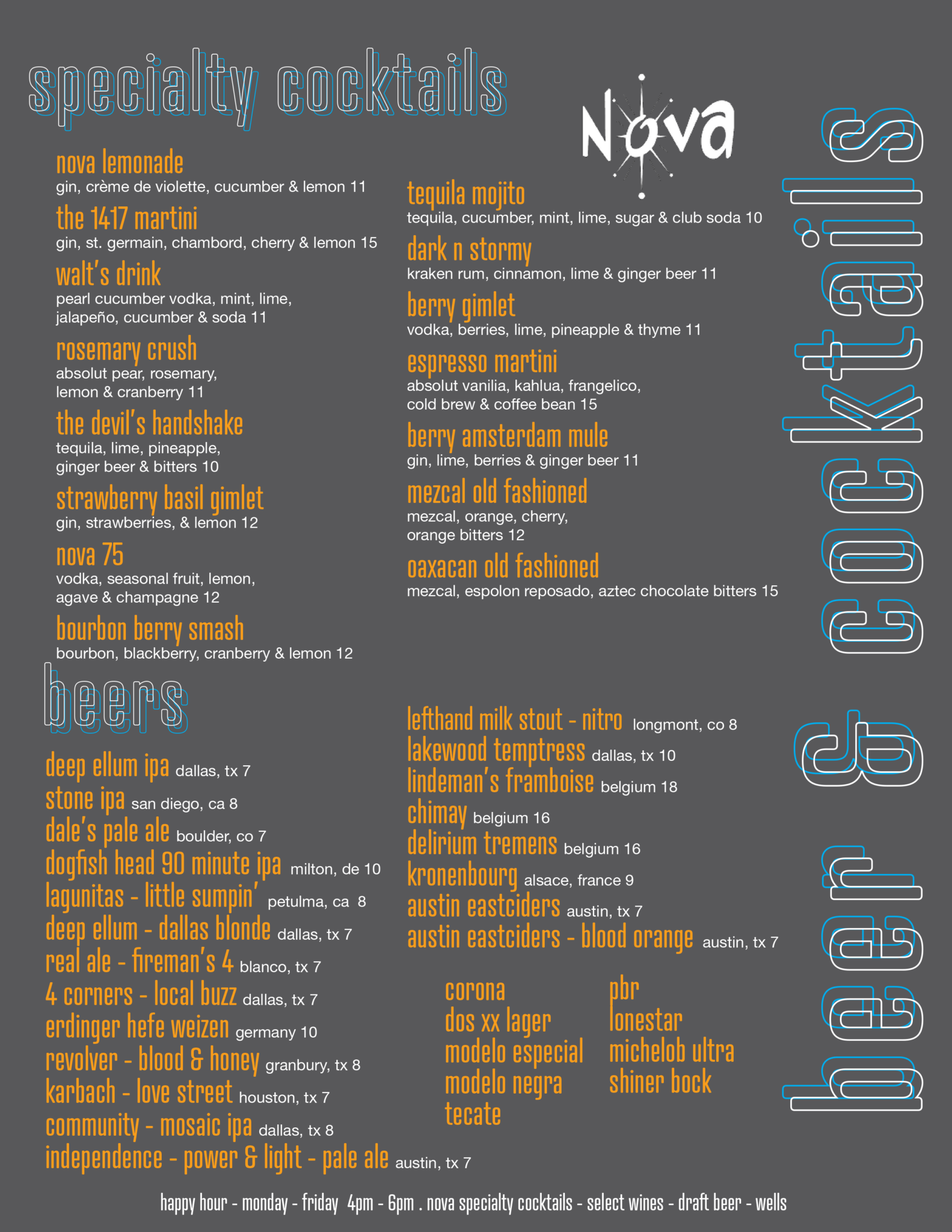 Menu - Nova – Dallas Gastropub